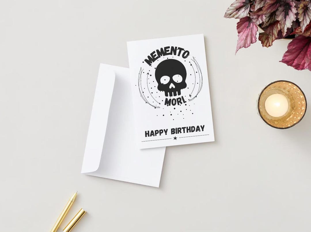 Memento Mori Birthday Card: Stoic Gothic Skull (print-ready PDF & Canva ...