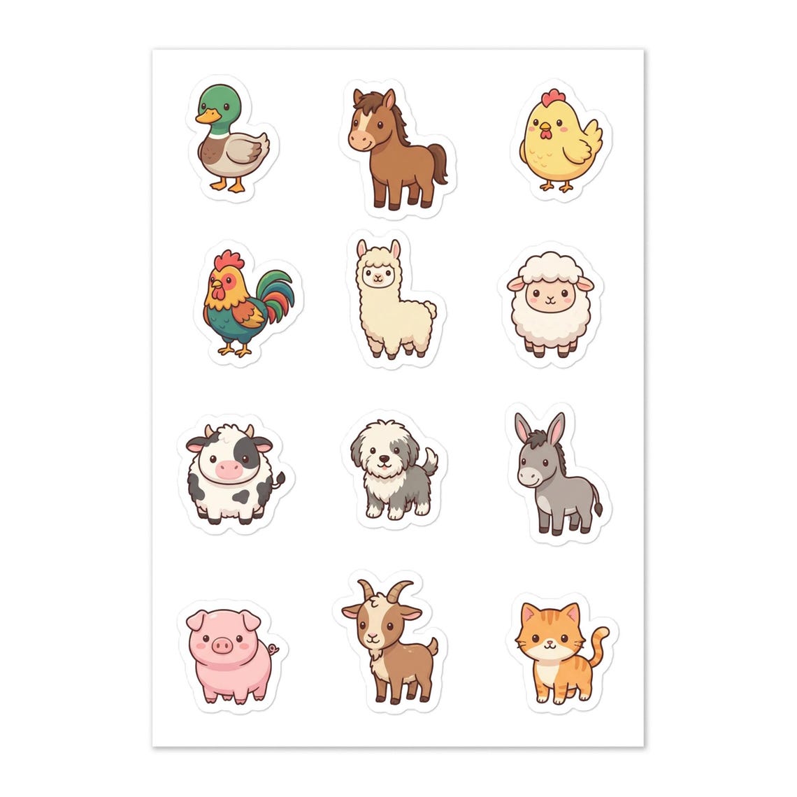Farm Animal Sticker Sheet—cute Kawaii Barnyard Animals, Planner ...