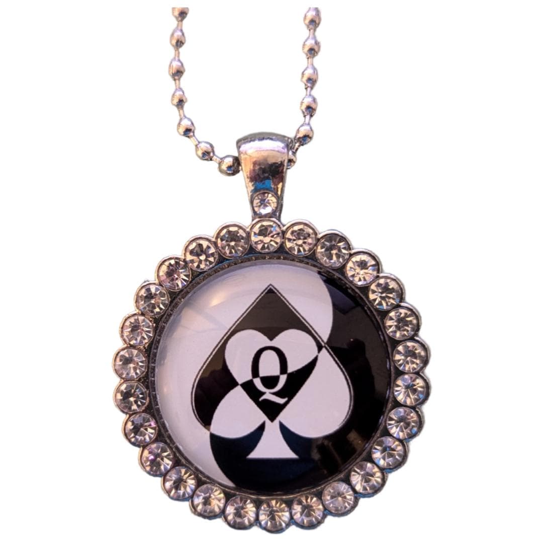 Queen of Spades Glass Pendant Silver Necklace - Etsy