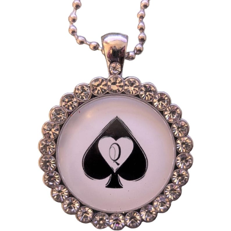 Queen Of Spades Glass Pendant Silver Necklace Etsy
