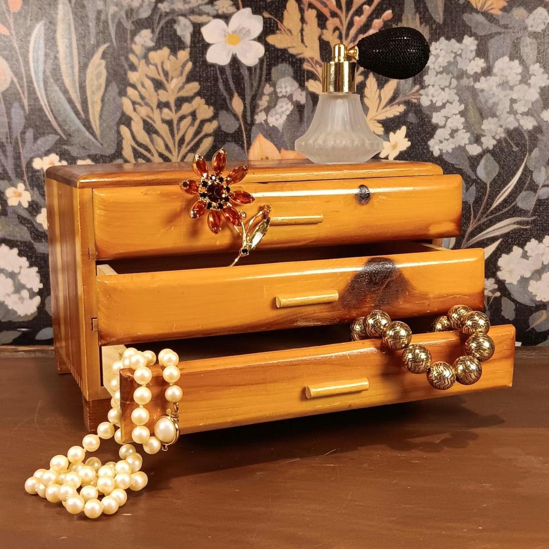 Vintage Cedar 3 Drawer Miniature Chest | Jewelry Box - Etsy