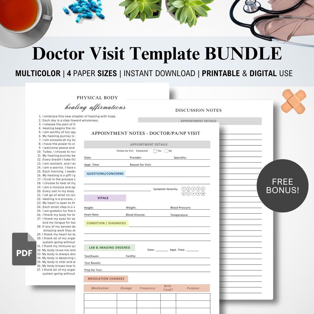 Doctor Visit Template, Health Record Log, Doctor Appointment Tracker ...
