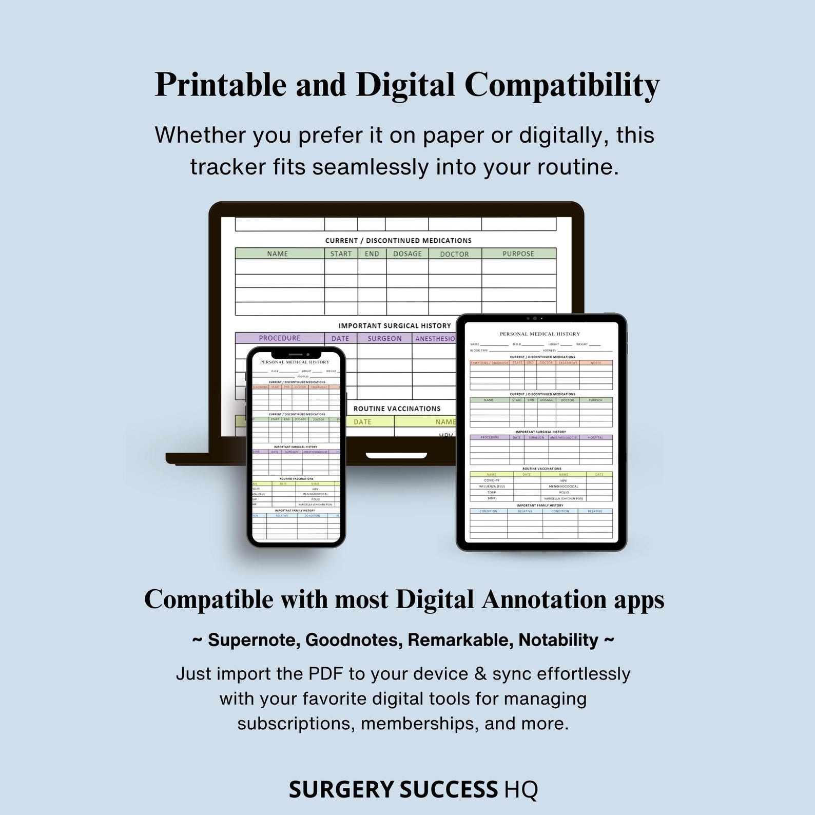 Printable Medical History Form, Personal Medical Tracker, Health ...