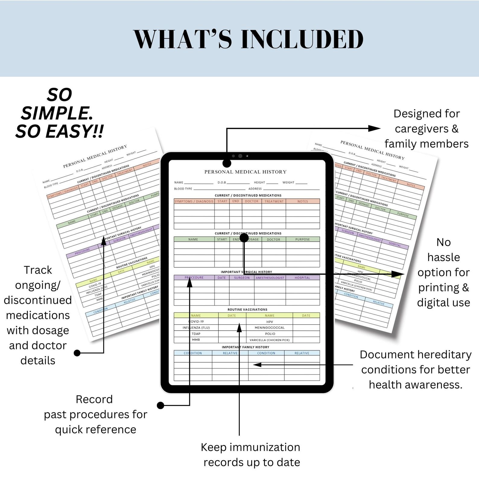 Printable Medical History Form, Personal Medical Tracker, Health ...