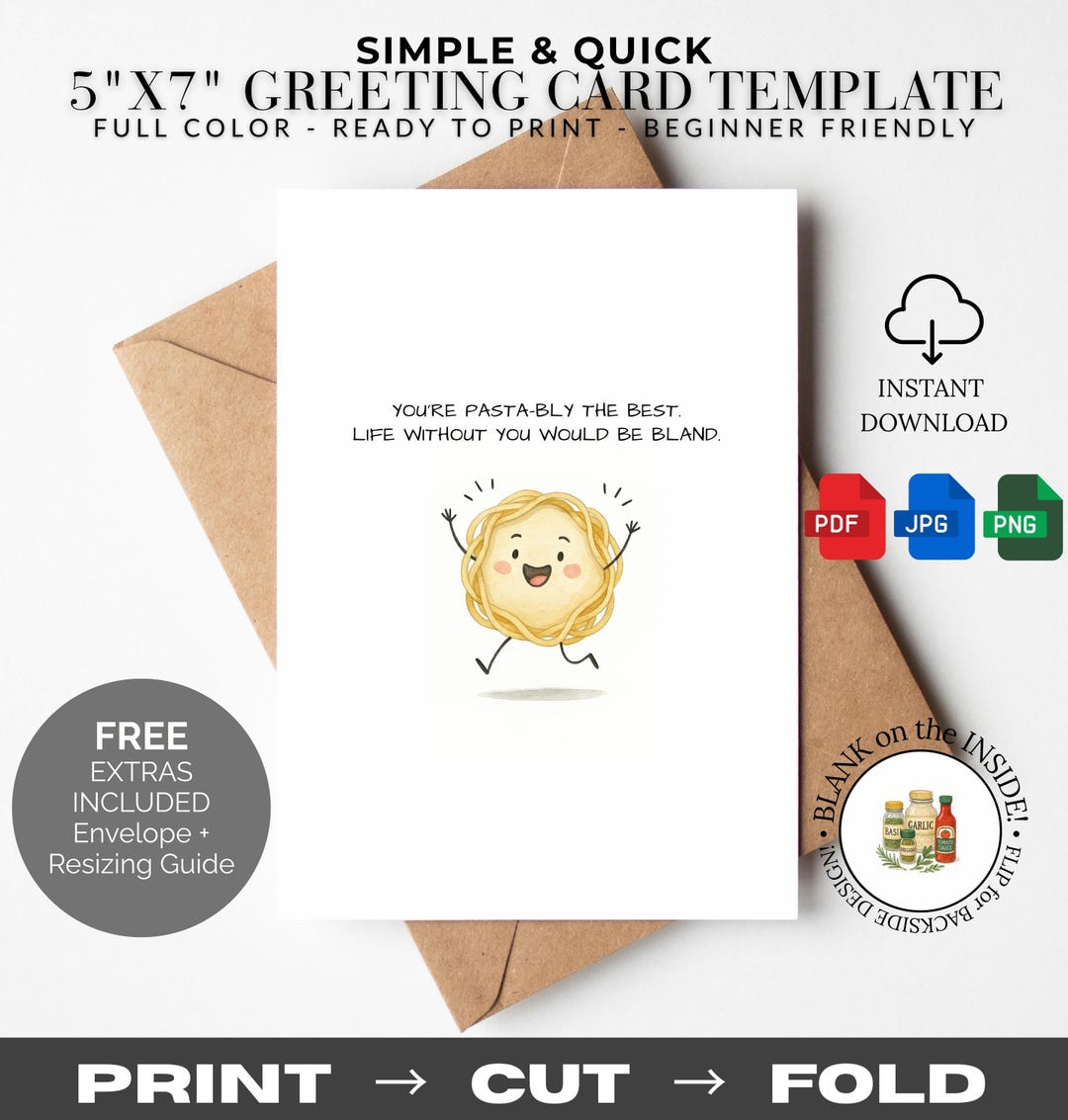 Friendship Card Digital Download Pasta Best Life Bland Food Pun ...
