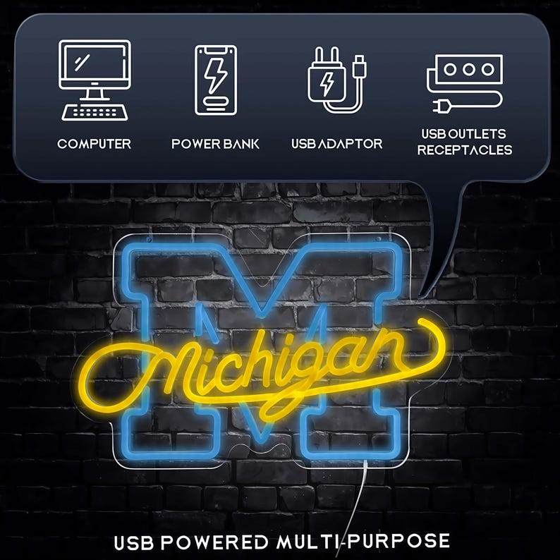 Michigan LED Neon Sign: University of Michigan Wolverines Football Fan ...