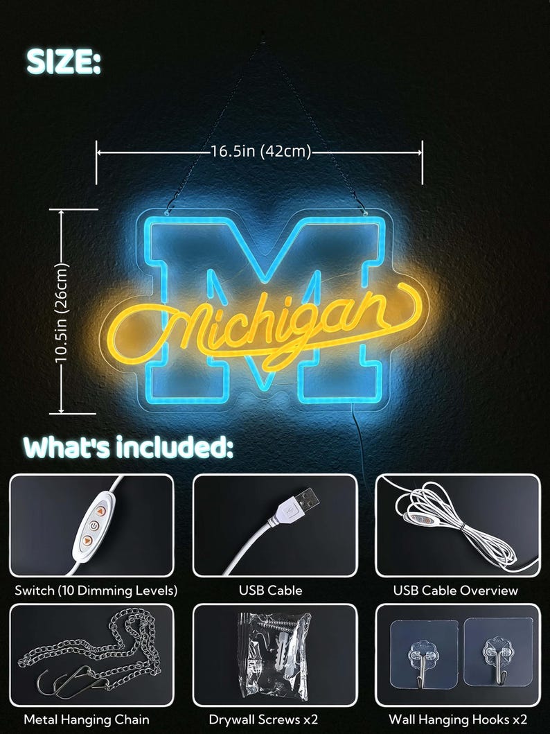 University of Michigan Neon Sign Football LED Neon Signs Wall City Name ...