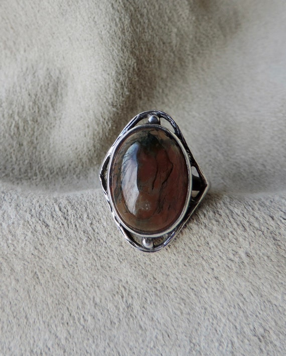 antique moss agate ring english silver red moss agate… - Gem