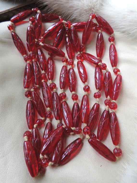 antique pressed glass necklace antique necklace red g… - Gem