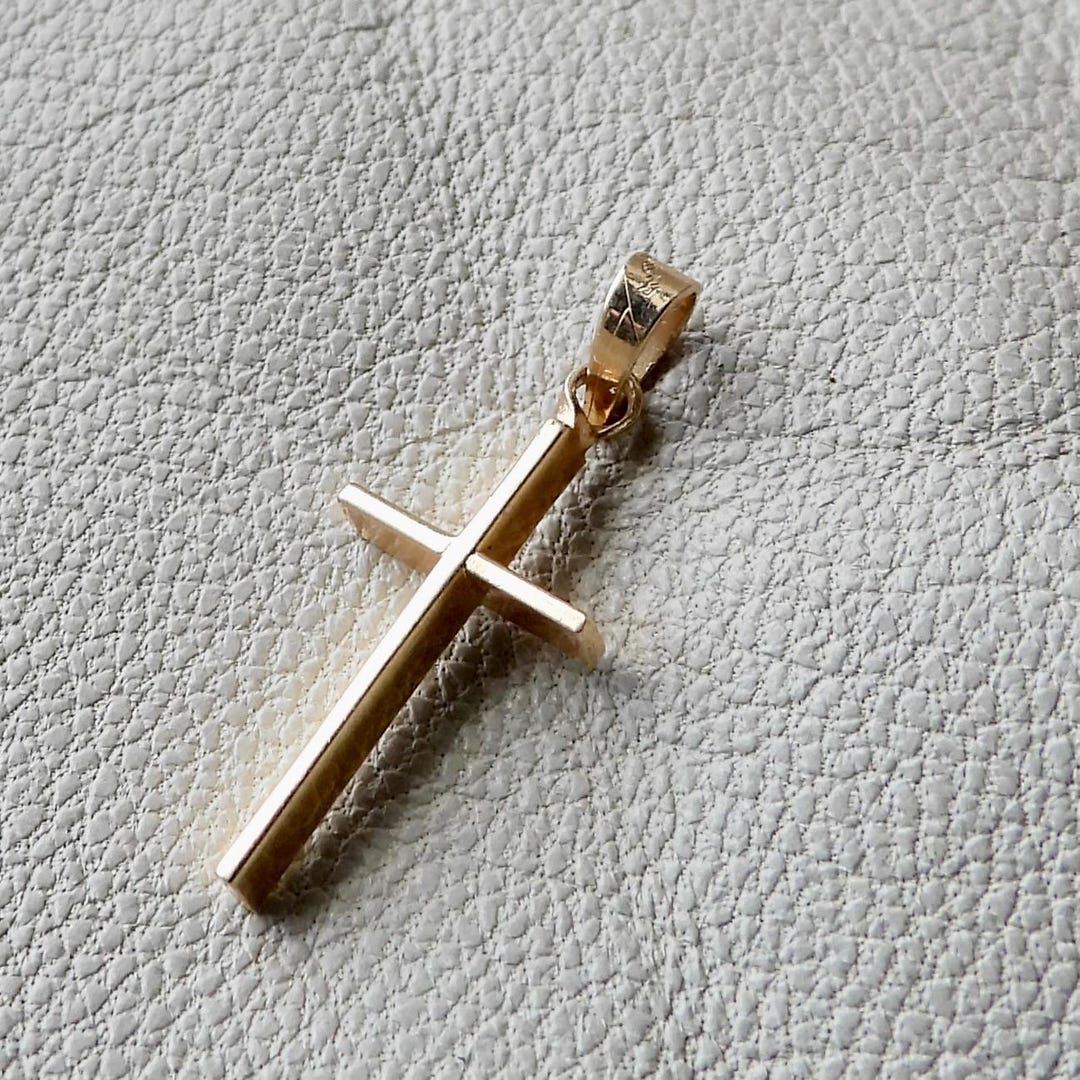 Small 14k Gold Cross Pendant 14k Yellow Gold Cross Pendant Minimal ...