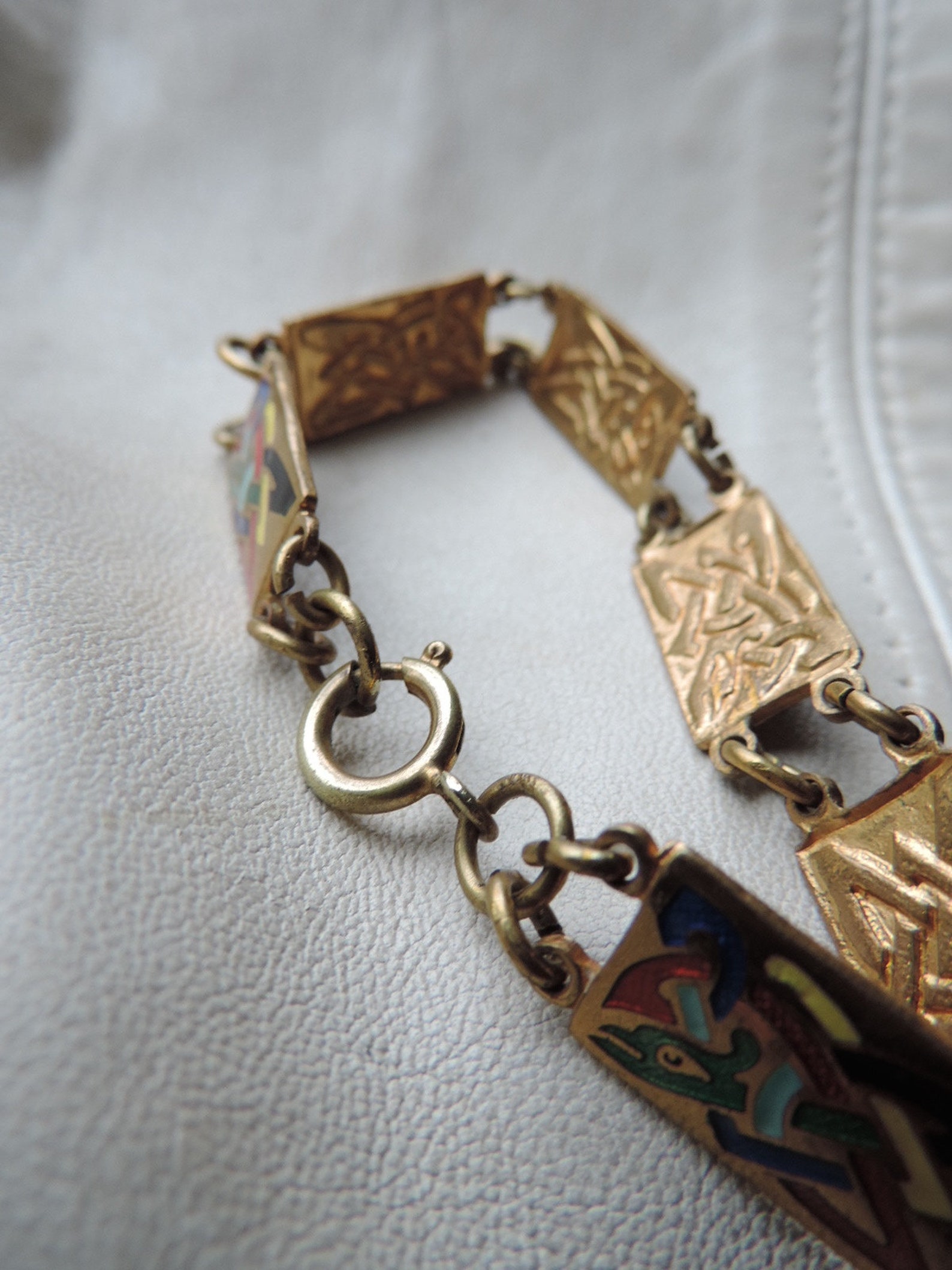 Enamel Bracelet Antique Bracelet Enamel Brass Panel Bracelet Creature ...