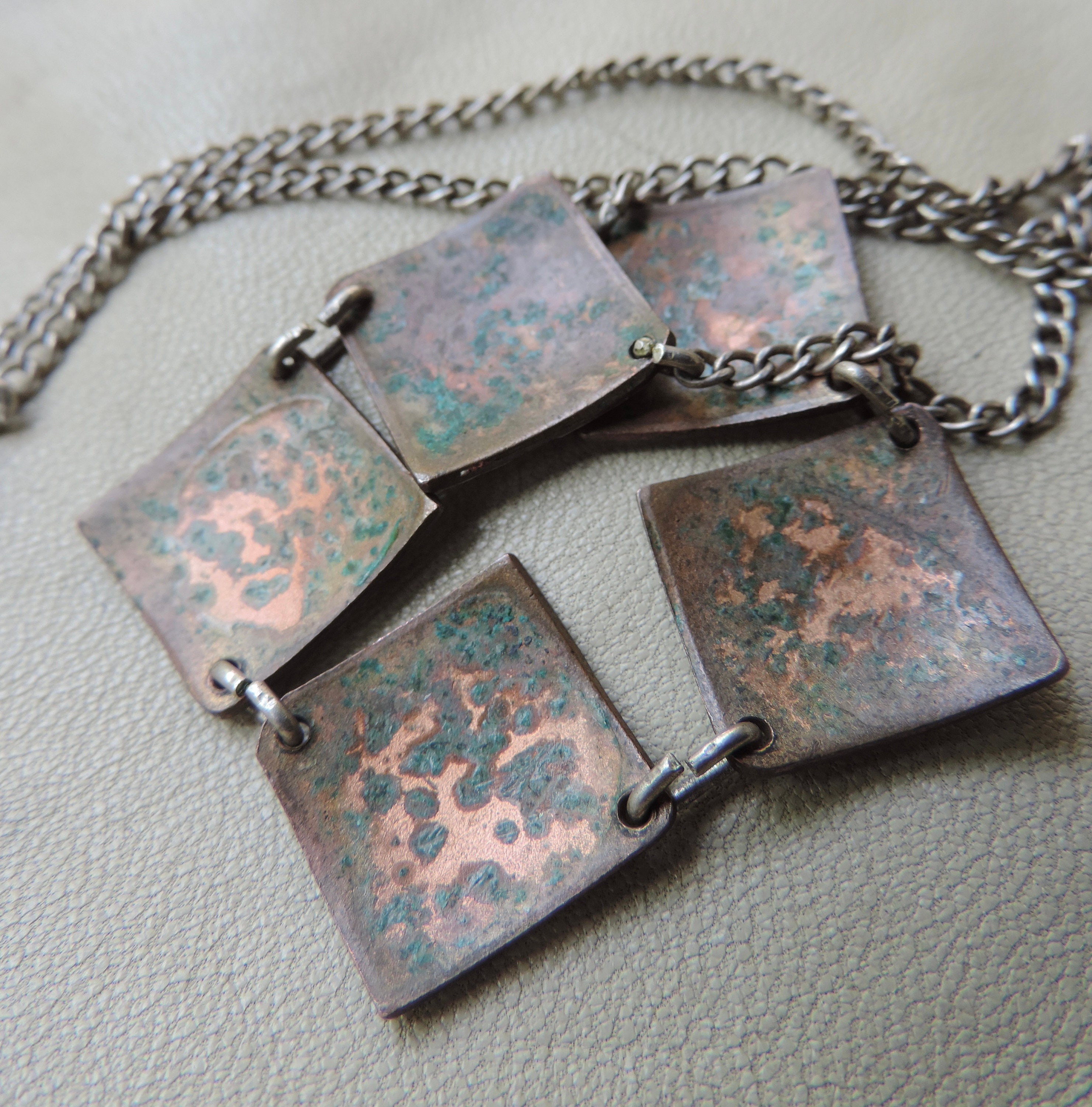 Vintage Necklace Enamel Copper People Necklace White Enamel Panel ...