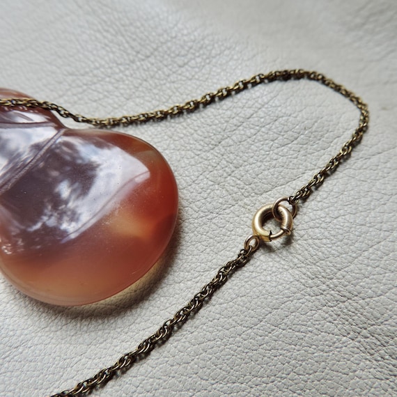 vintage hand carved stone necklace gold filled chines… - Gem