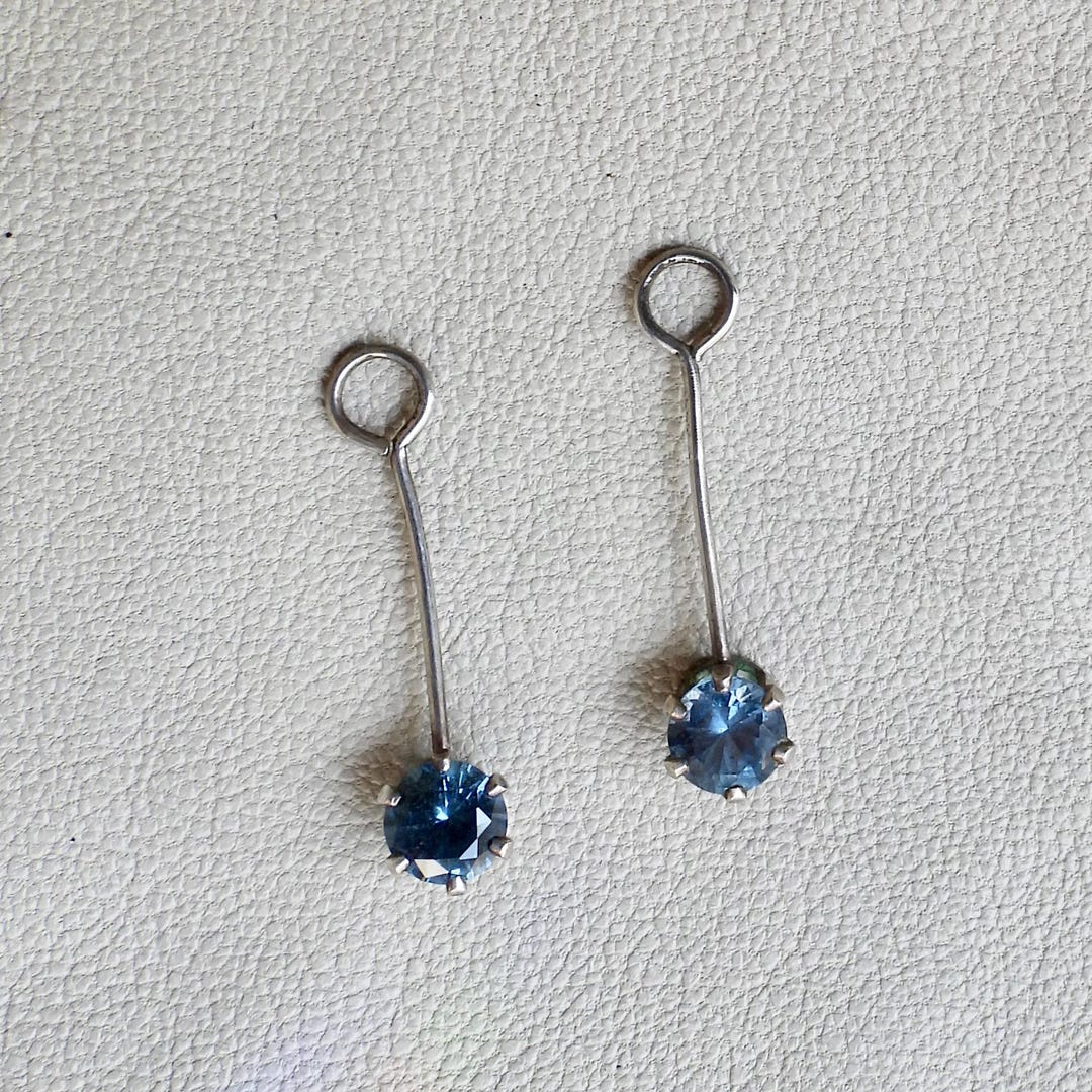 Vintage Sterling Silver Blue Crystal Earring Enhancers: 925 Stone Drops ...