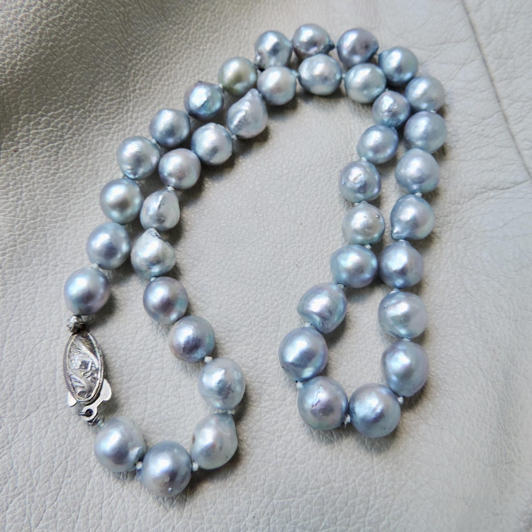 Vintage Authentic Pearl Necklace Blue Pearl Necklace Hand Knotted ...