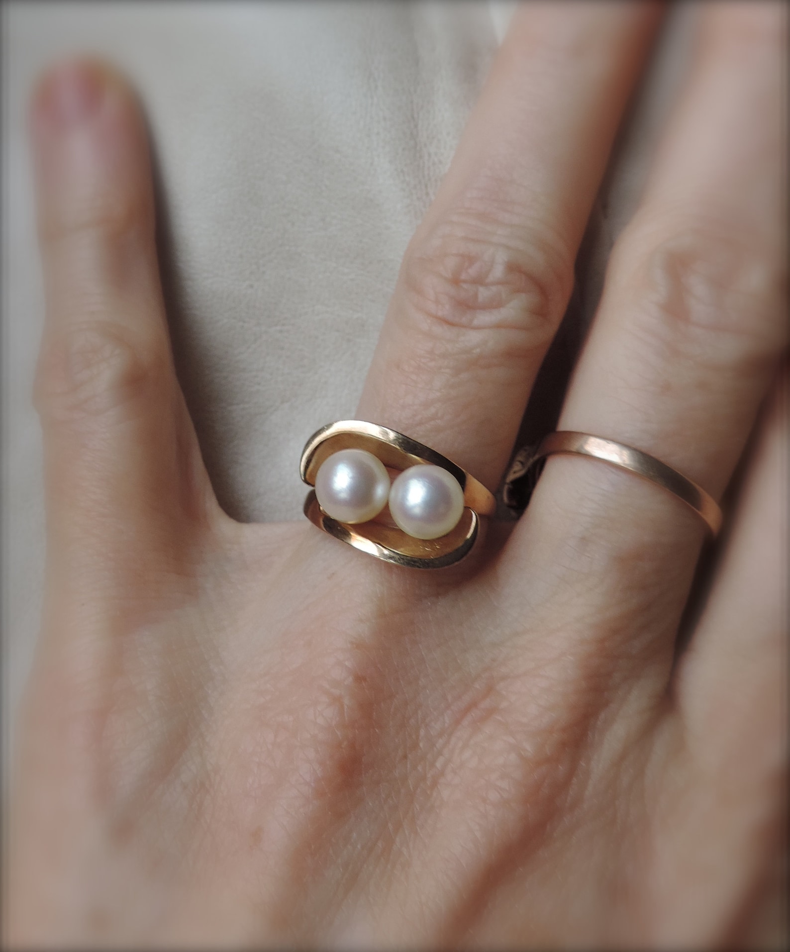 Vintage 14k Gold Pearl Ring Modern Look Double Pearl Ring | Etsy