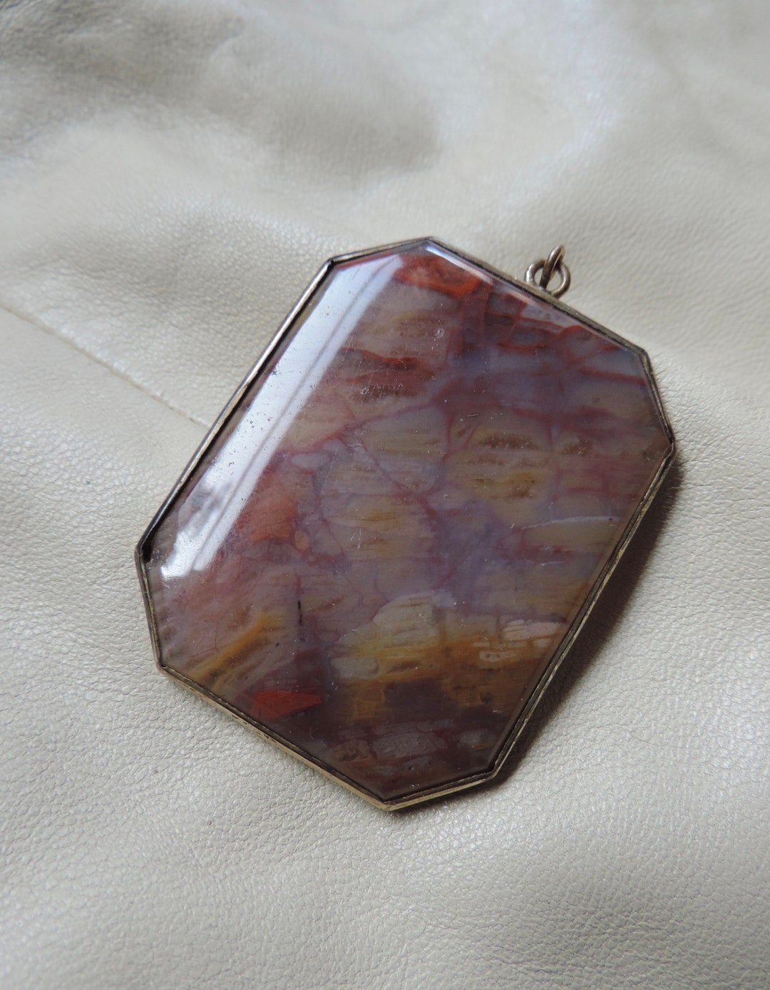 Antique Pendant Large Antique Stone Pendant Beveled Edge Brass Pendant ...