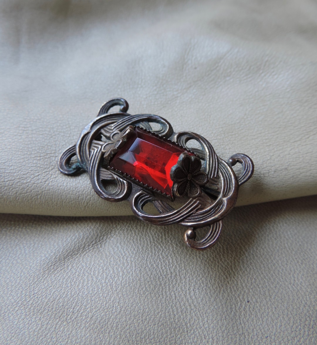 Antique Pin Art Nouveau Pin Red Gold Pin Antique Floral Pin Red Gold ...