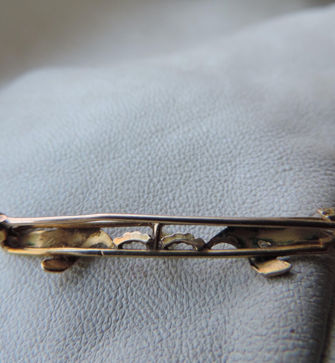 Antique Enameled Pin 14k Gold Enamel Pin Authentic Pearl Leaf - Etsy