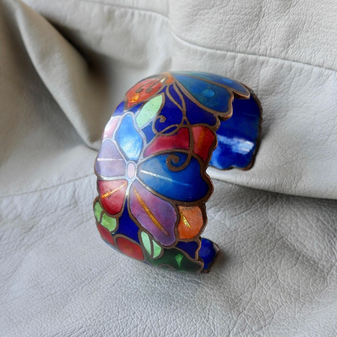 Vintage Gorgeoust Enamel Cuff David Kuo Enamel Cuff Butterfly Floral ...