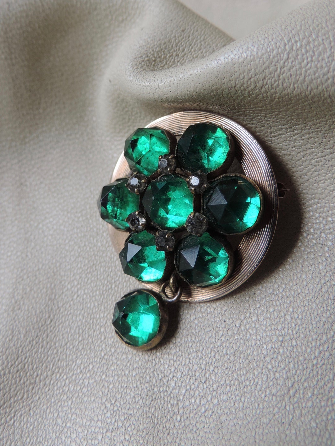 Antique Pin 10k Gold Mixed Metal Pin Green Stone Pin Antique 10k Gold ...