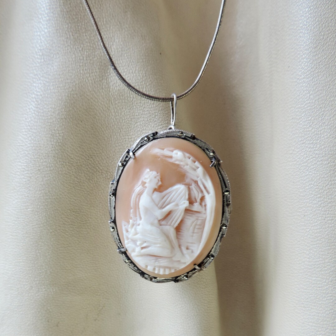 Vintage Cameo Hand Carved Shell Cameo 800 Silver Carved Shell Cameo ...