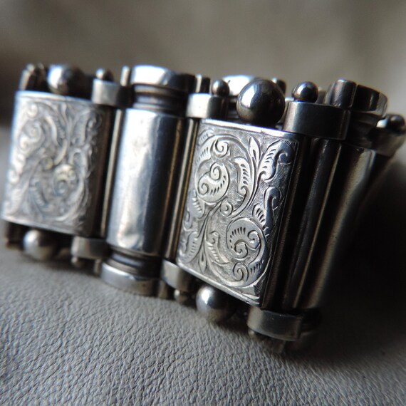 antique sterling silver bracelet wide sterling panel … - Gem