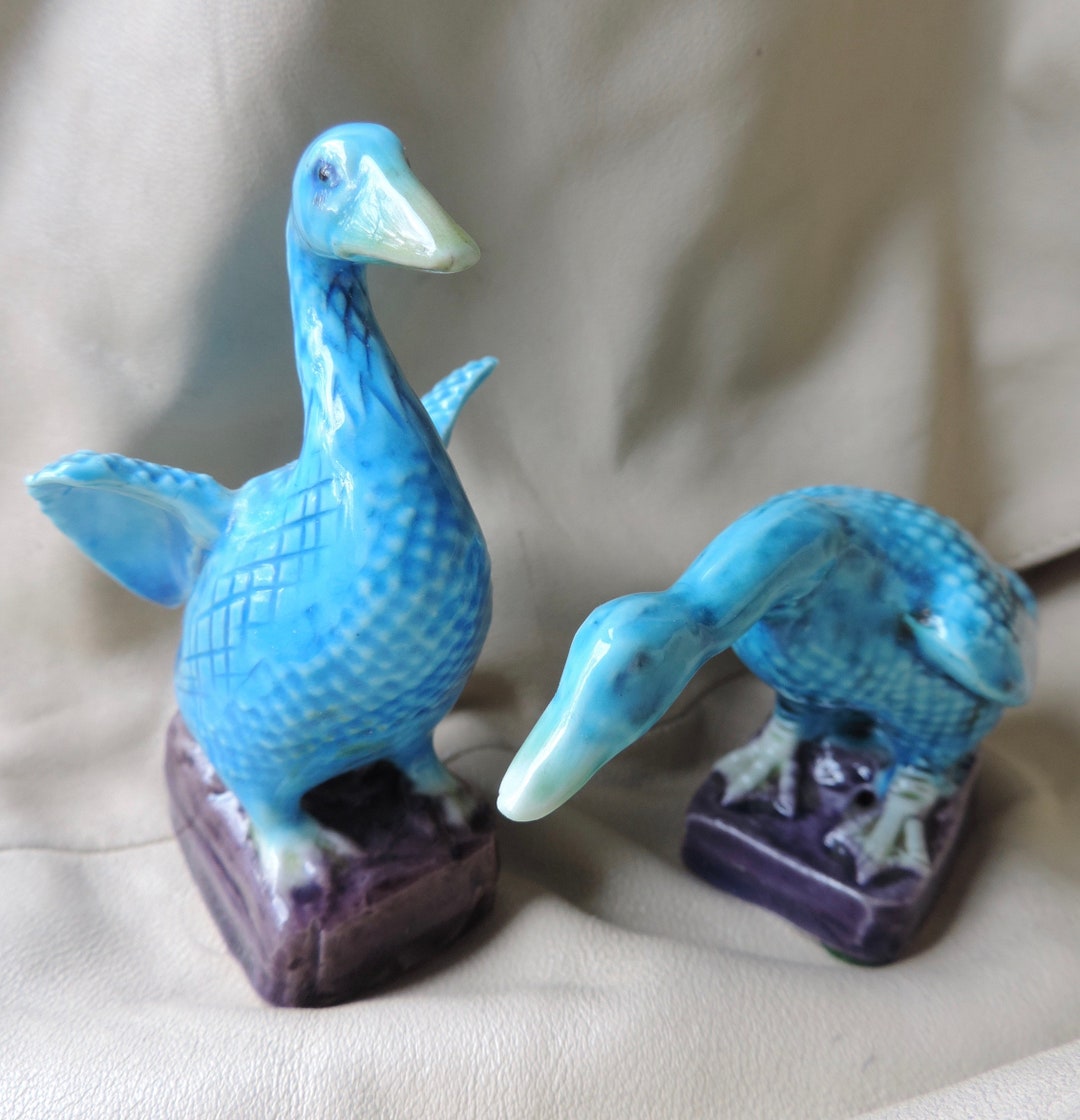 Vintage Peking Ducks Majolica China Blue Ducks Aqua Chinese Ceramic ...