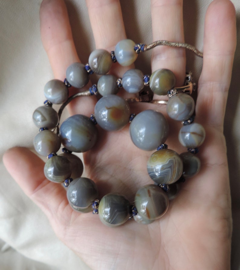Vintage Stone Bead Necklace Large Agate Bead Necklace Vintage Striped ...