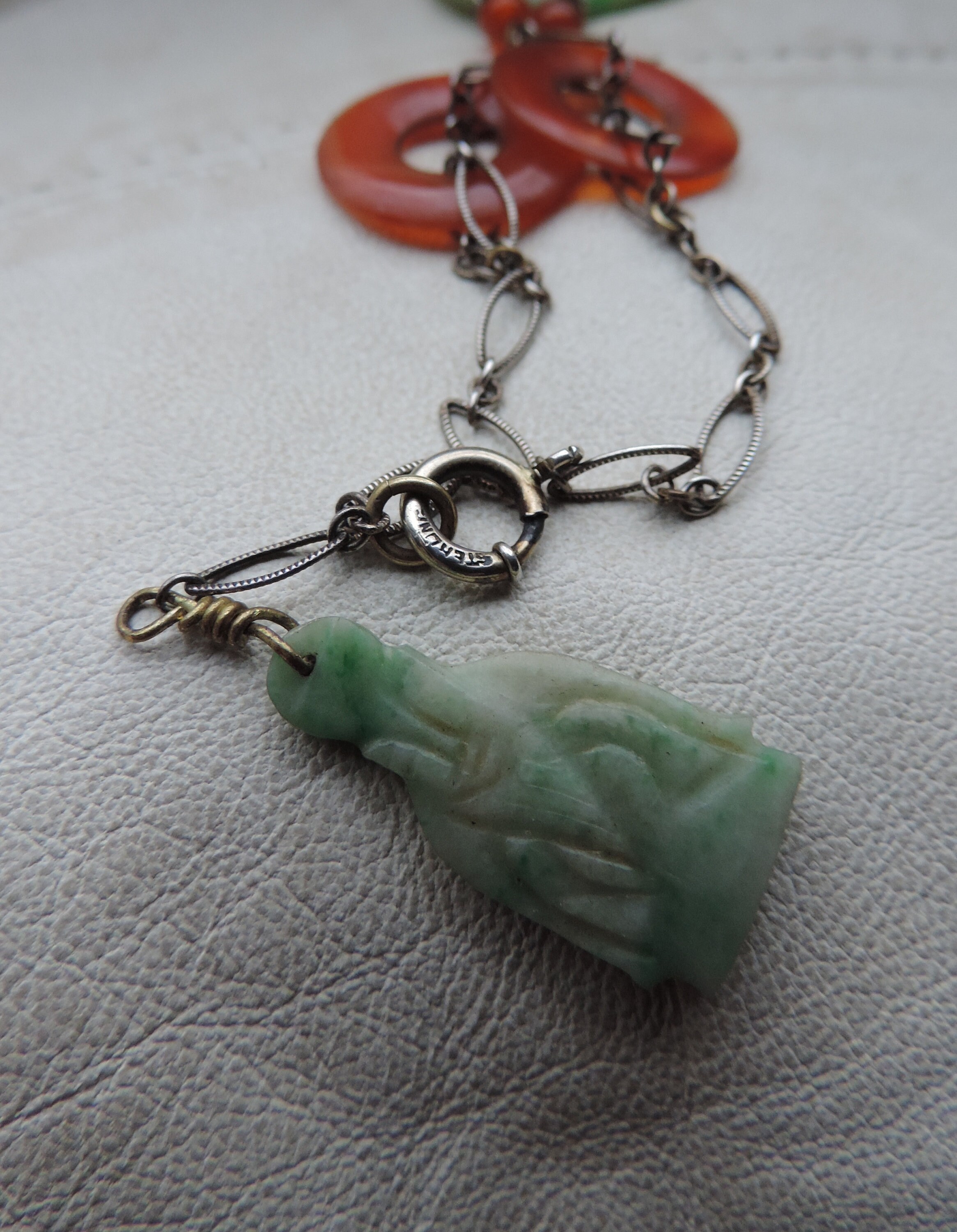 Antique Jade Bracelet Chinese Export Jewelry Sterling Silver Chain ...