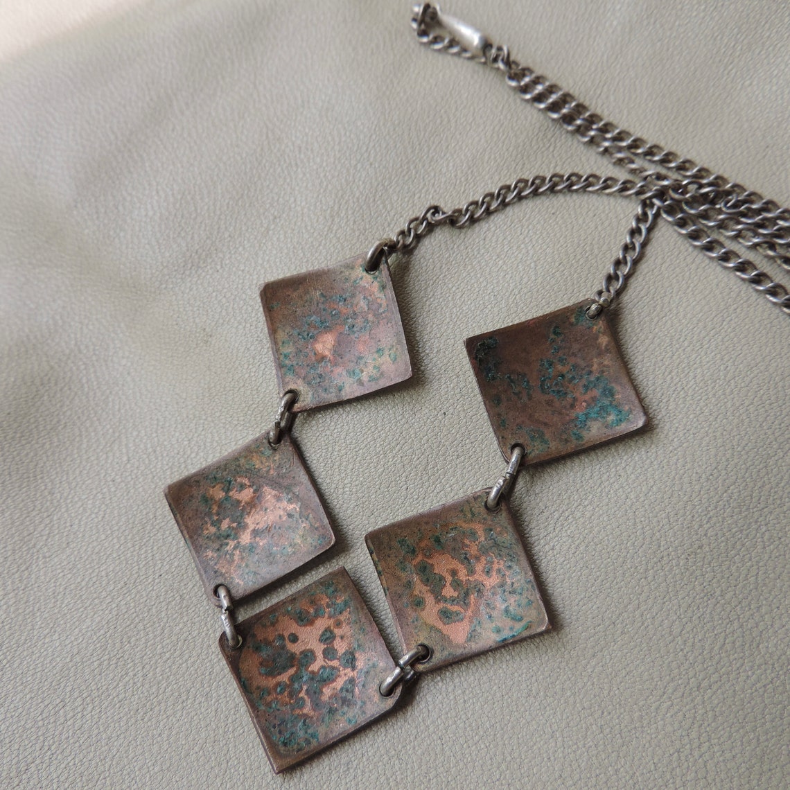 Vintage Necklace Enamel Copper People Necklace White Enamel Panel ...