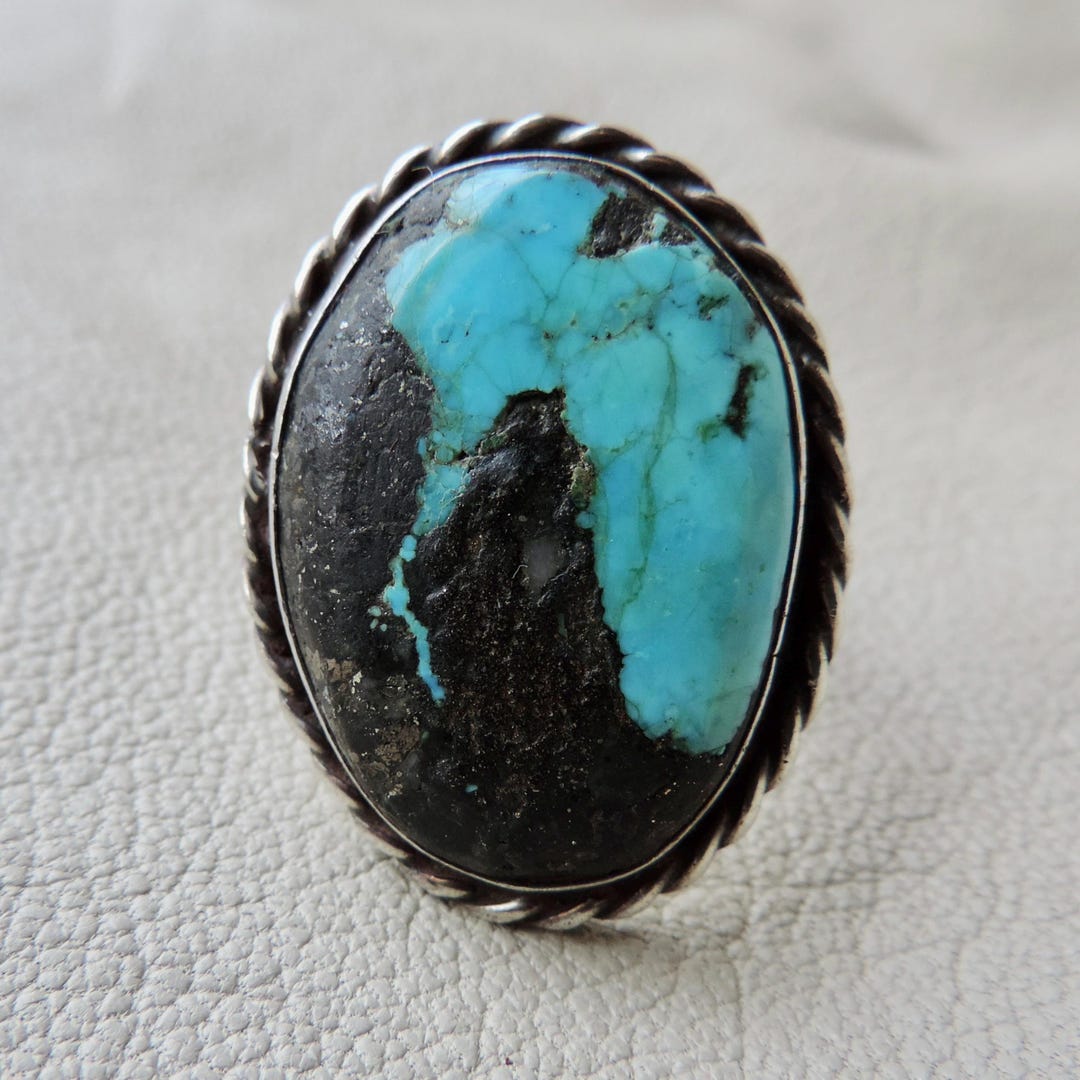 Vintage Big Turquoise Ring Sterling Silver Handmade Large Turquoise ...