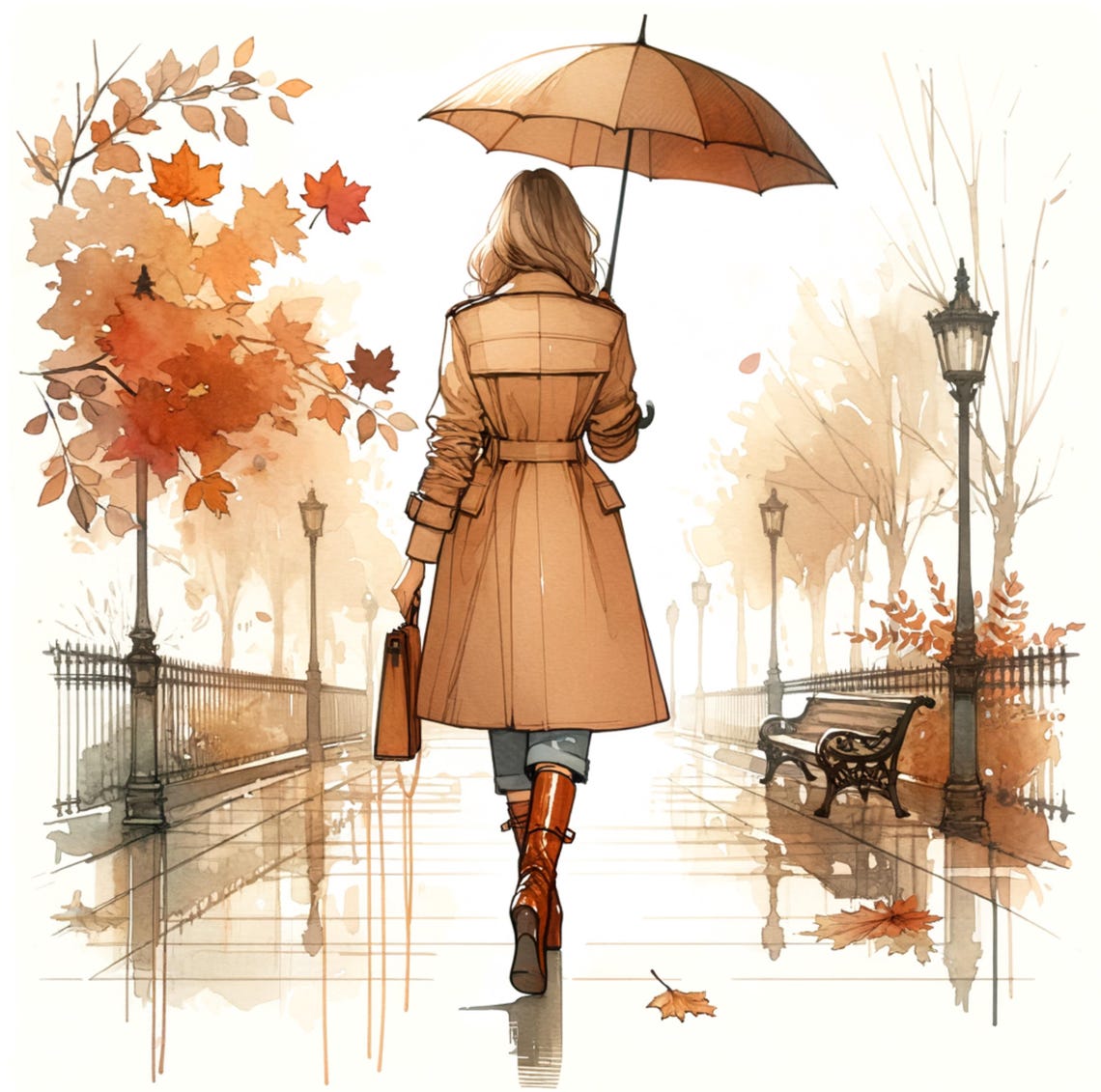 Watercolor Clipart Bundle, 10 Woman in Autumn Landscape Printable, High ...