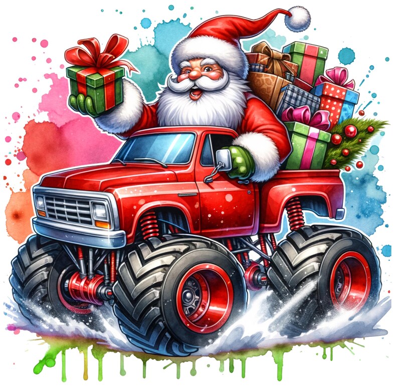 Funny Santa Clipart 5 Christmas Monster Truck High Quality S