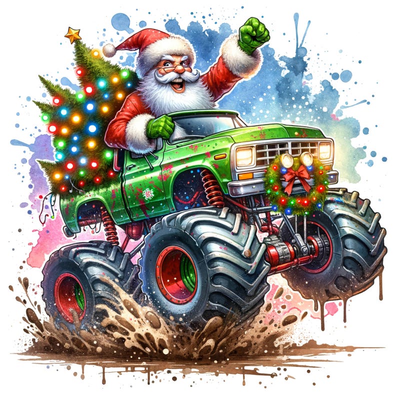 Funny Santa Clipart, 5 Christmas Monster Truck High Quality Jpgs ...