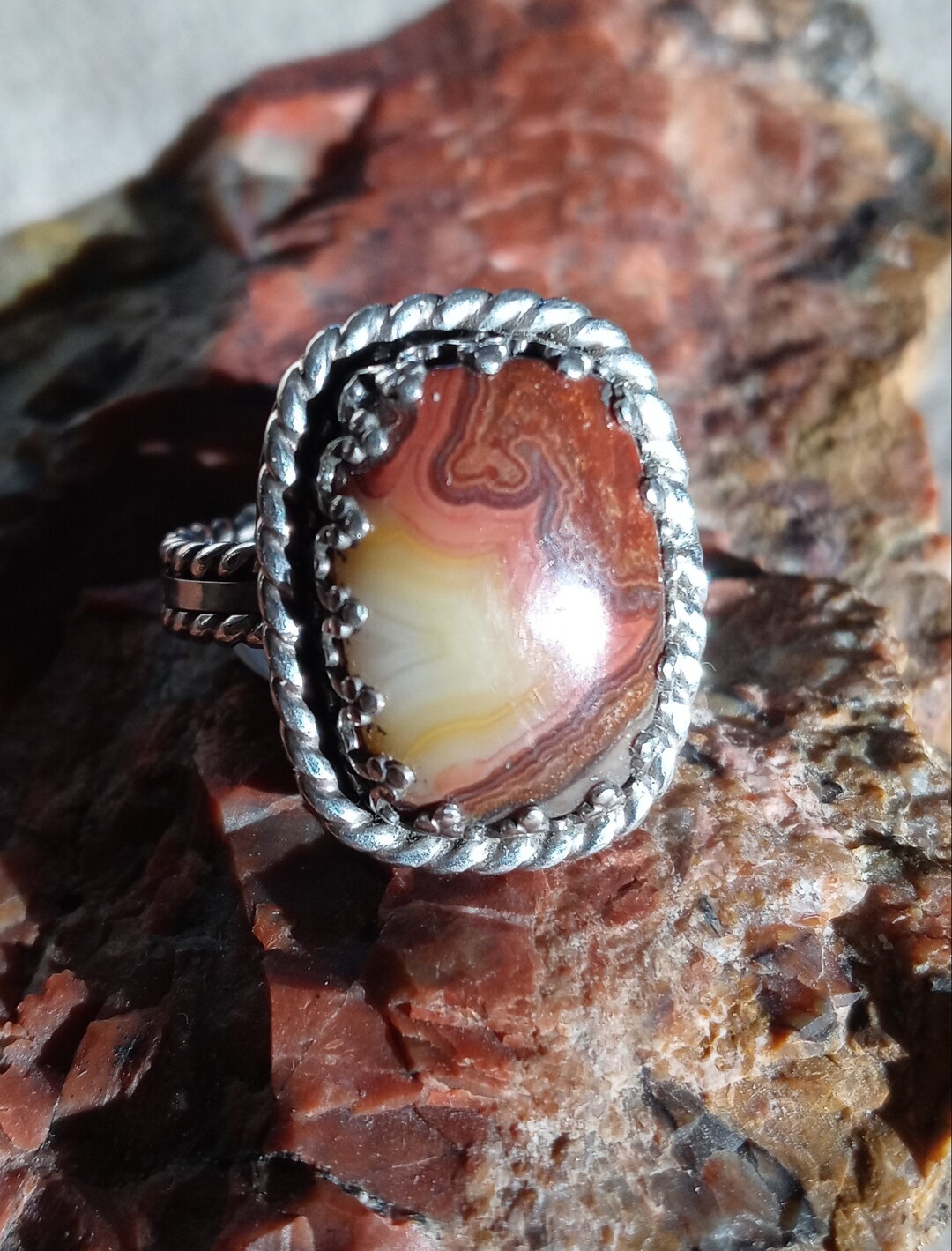 Beautiful Sterling Silver Teepee Canyon Agate Ring Size 8 - Etsy