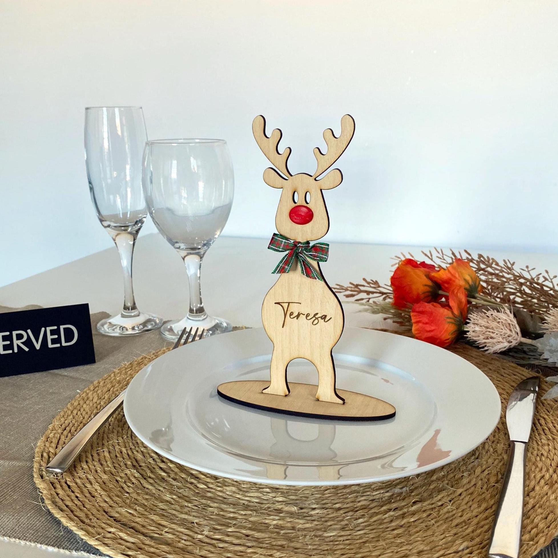 Personalized Wooden Reindeer Place Card. Christmas Name Tag. Christmas ...