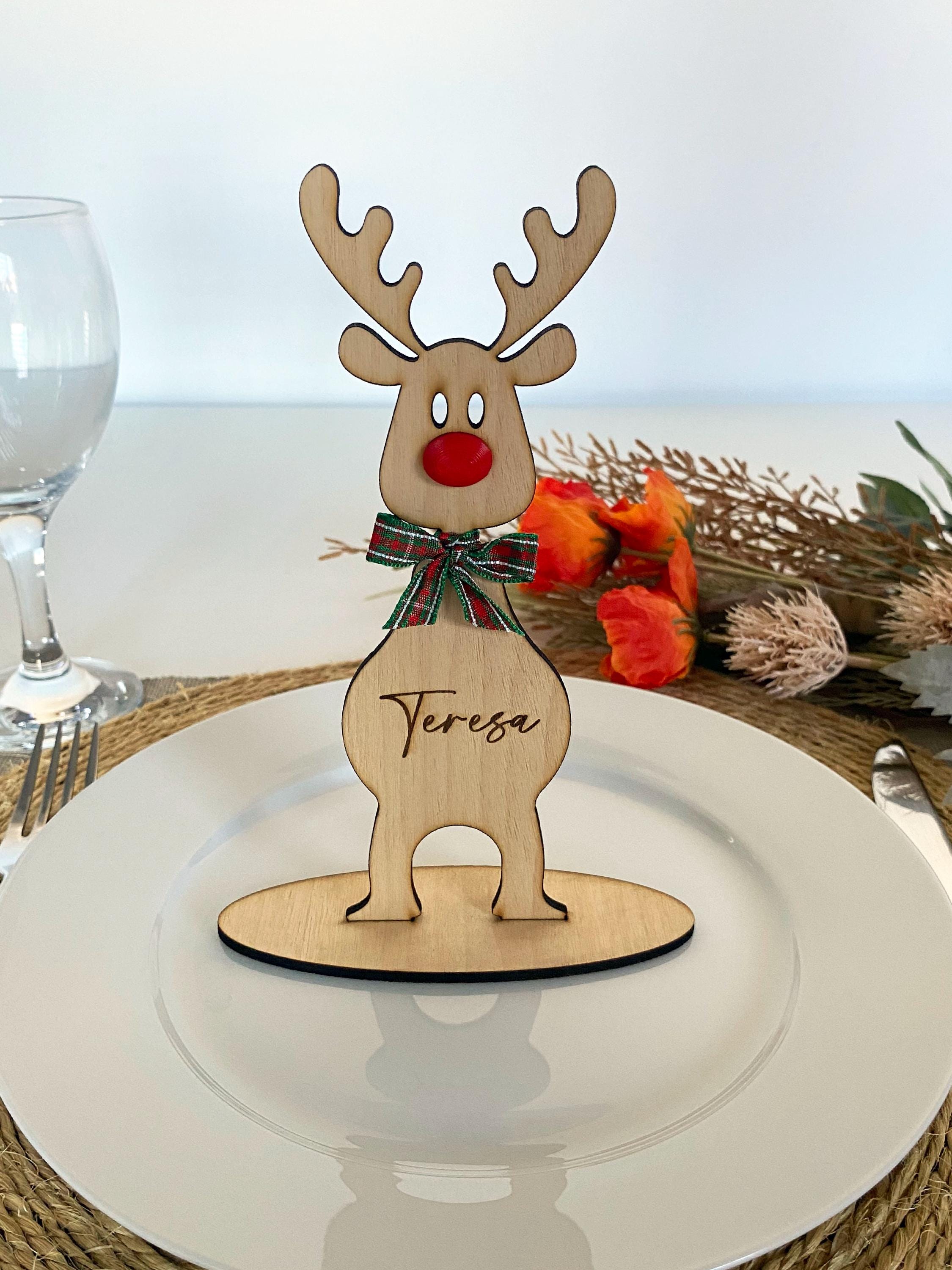Personalized Wooden Reindeer Place Card. Christmas Name Tag. Christmas ...