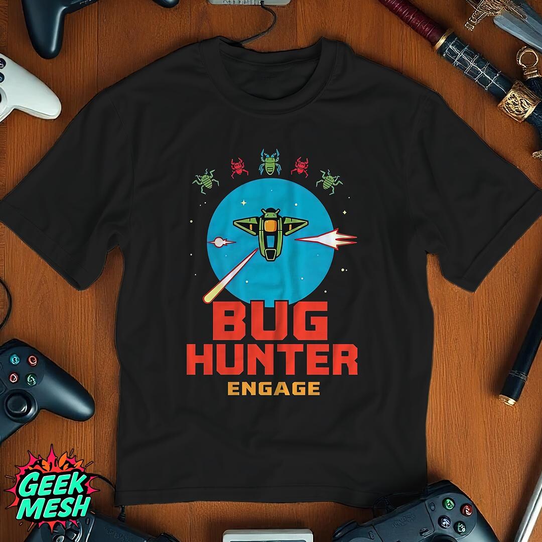 Bug Hunter Engage Shirt, Black Space Ship and Bugs T-shirt, Funny Programmer Tee, Unisex Geeky ...