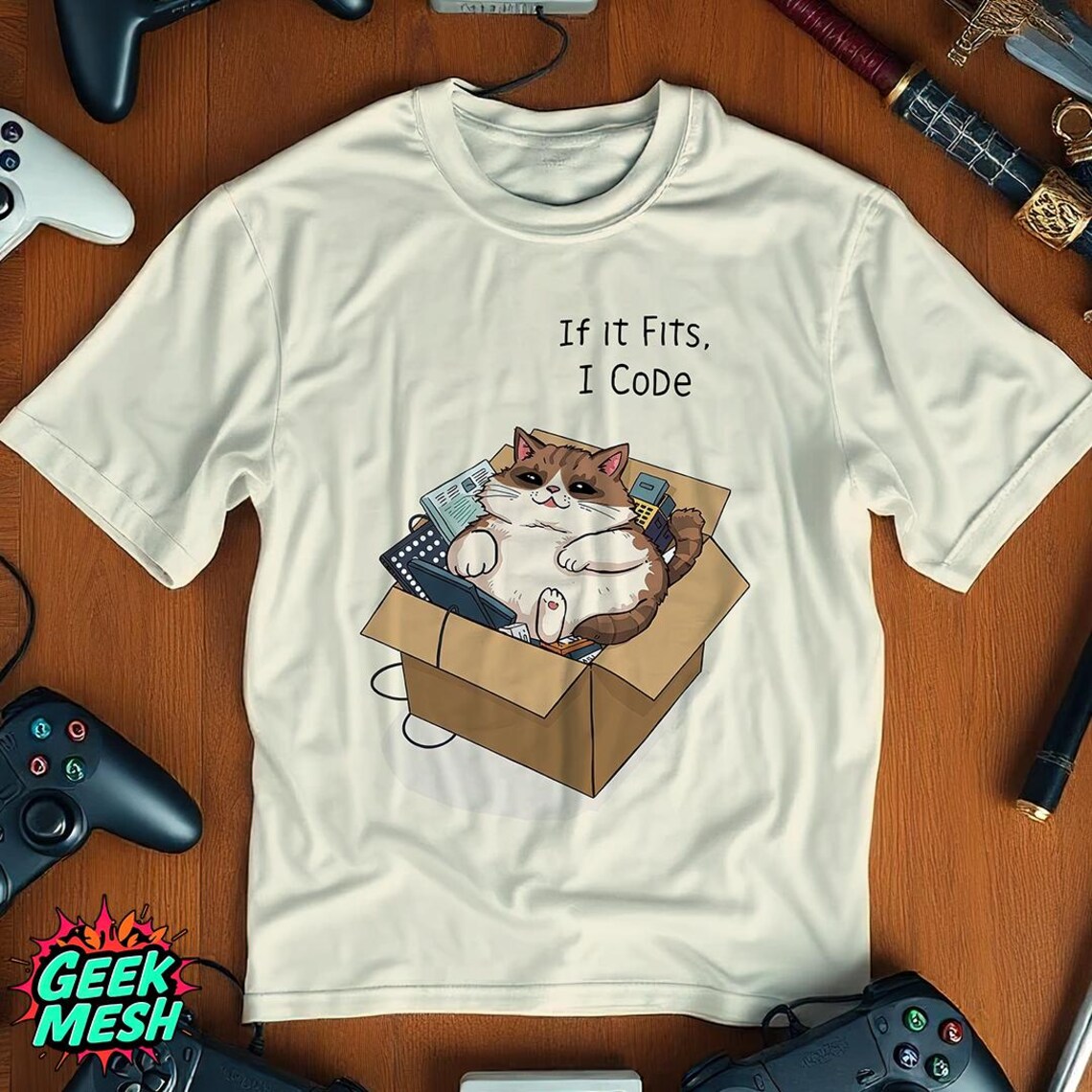 If It Fits, I Code Shirt, Funny Cat Programming Shirt, Unisex Developer ...