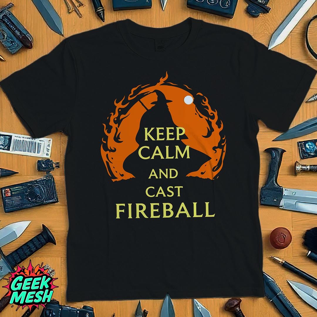 Keep Calm and Cast Fireball T-shirt, Black Dnd Wizard Shirt, RPG Gamer ...