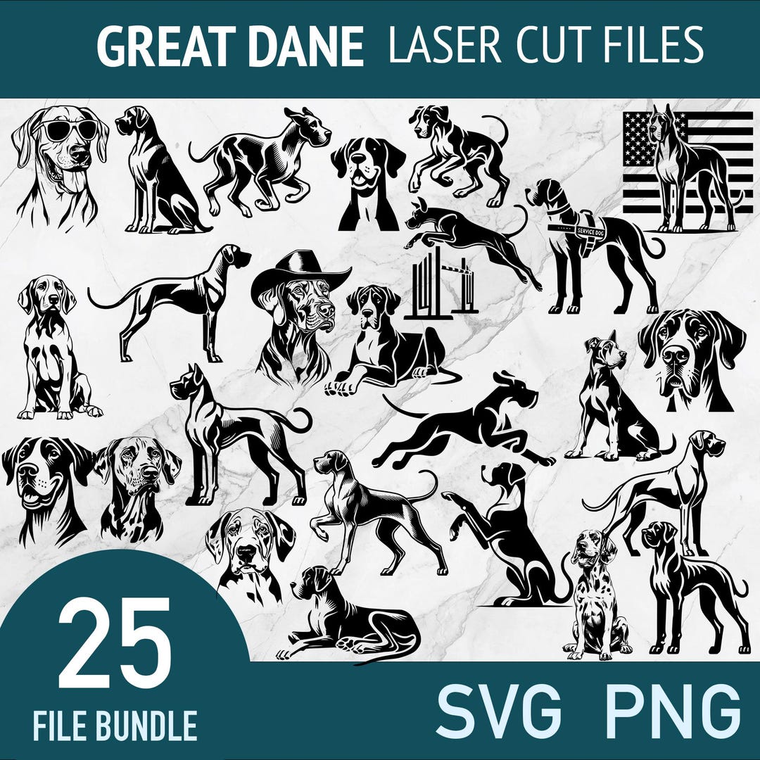 Great Dane SVG - Giant Dog SVG - Laser Cut File Bundle - Harlequin ...