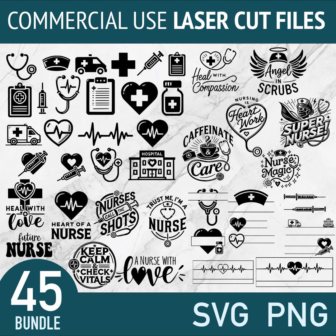 Nurse SVG Bundle: 45 Nursing Designs, Hospital Icons (digital Download ...