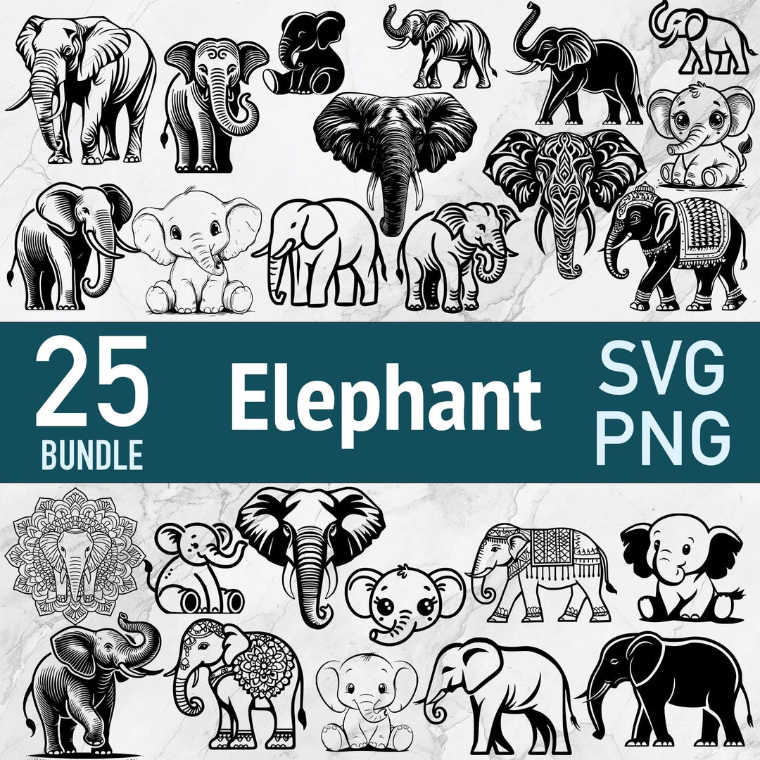 Elephant SVG Bundle: Baby, Mandala, Safari Designs (digital Download ...