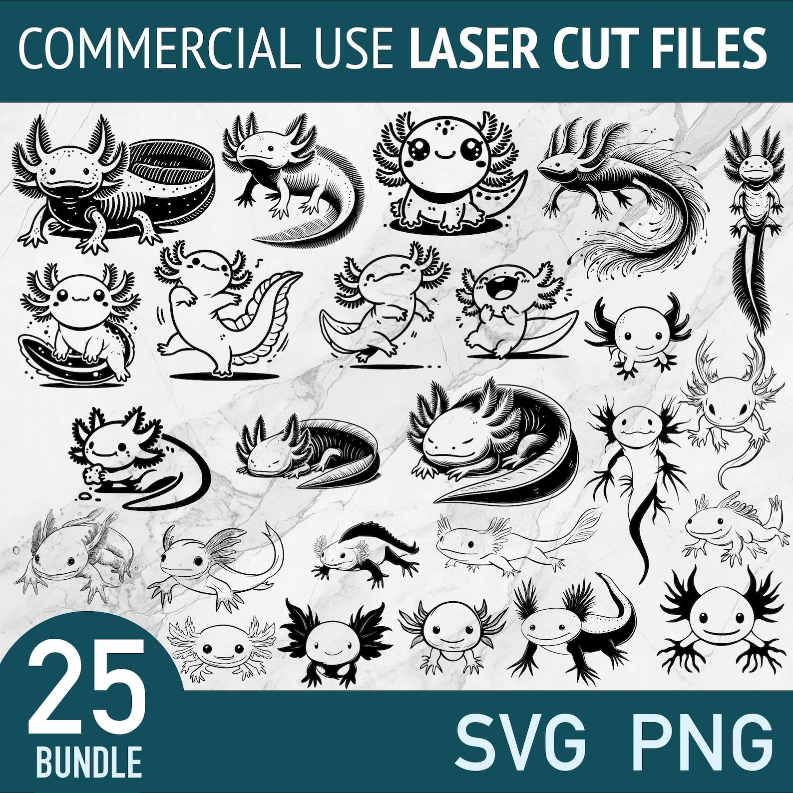 Axolotl SVG - 25 Laser Cut File Axolotl SVG Bundle - Cute Kawaii Png ...