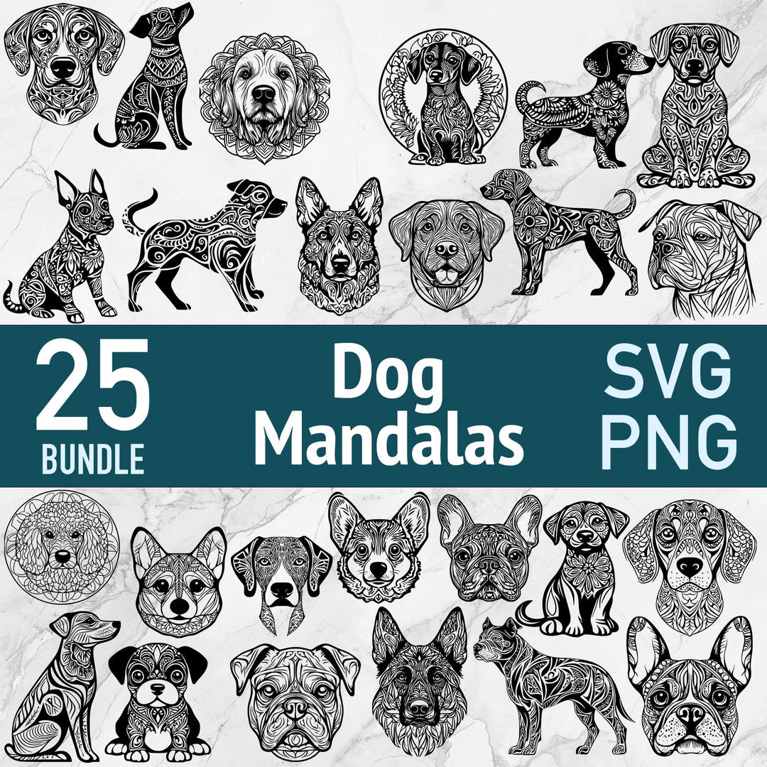 Dog Mandala SVG Bundle: 25 Laser Cut Files (PNG, Vector) - Etsy