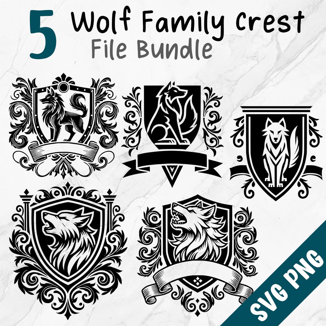 Heraldic Wolf Crest SVG Bundle: Laser Cut PNG File Bundle Family Shield ...