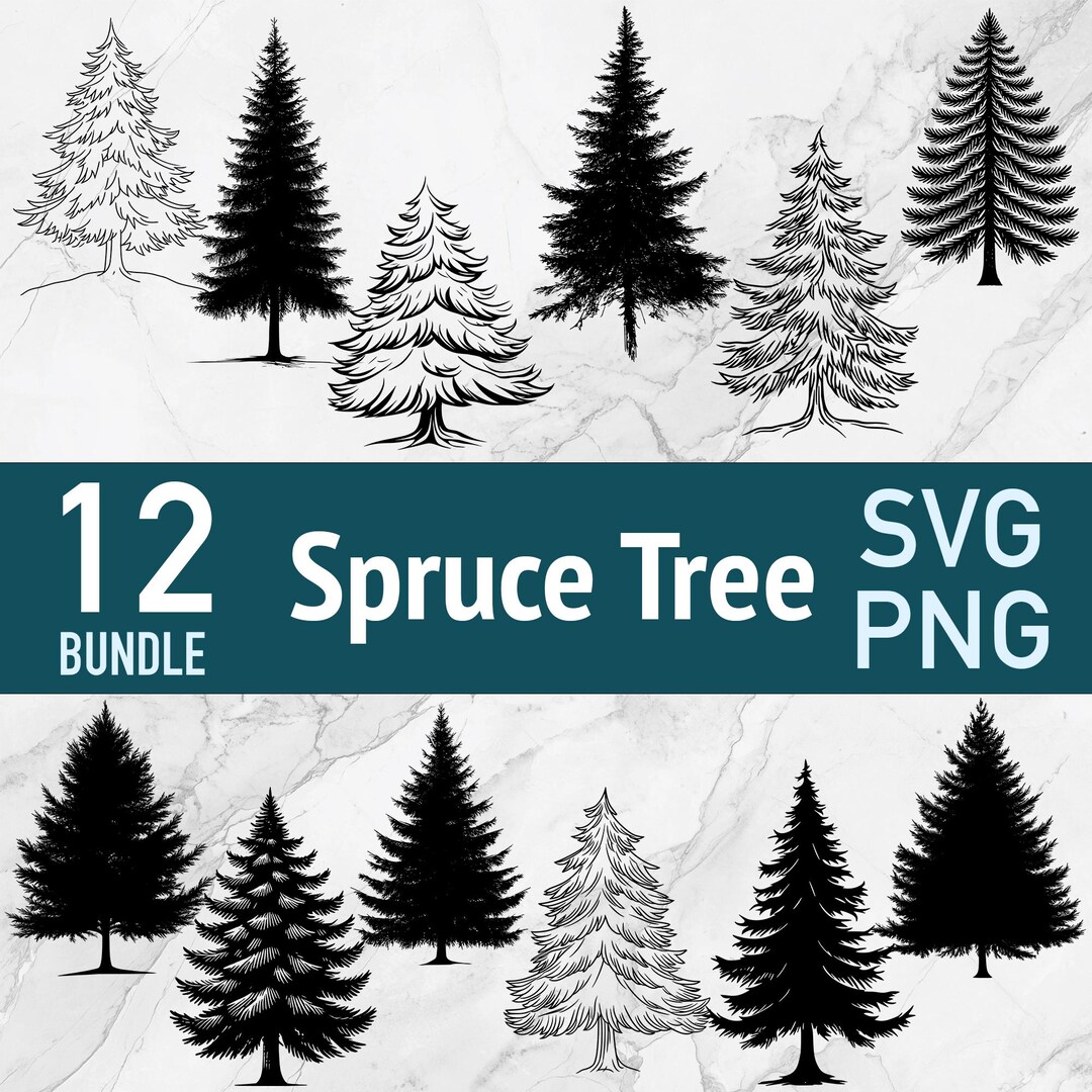 Spruce Tree SVG 12 Laser Cut File Bundle Thick Pine Branch Evergreen ...