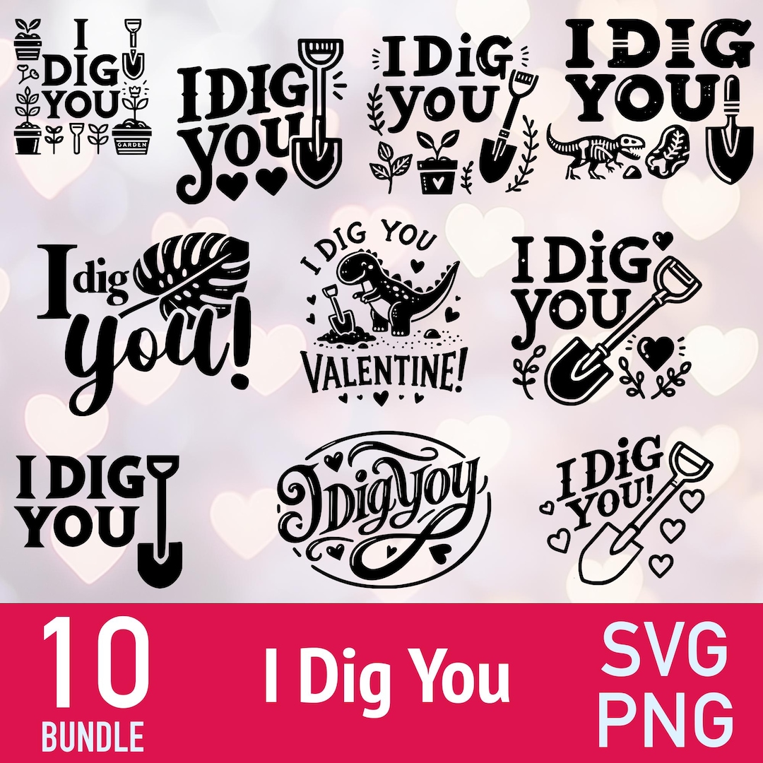 I Dig You SVG - Valentines SVG - Laser Cut File Bundle - Heart Dinosaur ...