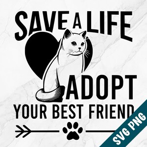 Save a Cat SVG, Adopt Cat Rescue PNG Vector Clipart, Shelter Kitten ...
